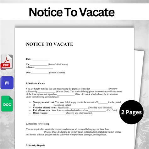 Editable Notice To Vacate Template Pdf Word A4 And Us Letter Size