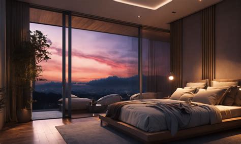 Lexica A Modern Bedroom With A Big Window At Night Cloudy Night