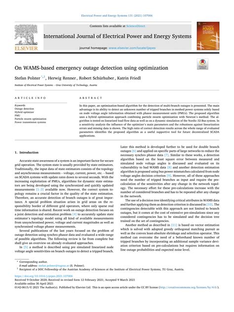 Pdf On Wams Based Emergency Detection Using Optimization