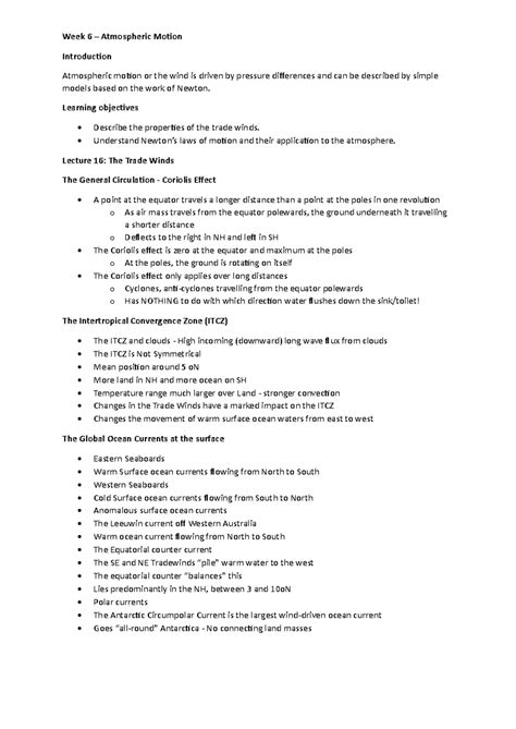 Lecture 16 18 Notes Week 6 Week 6 Atmospheric Motion Introduction