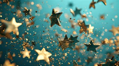 Golden Stars Falling On A Blue Background Stock Image Image Of