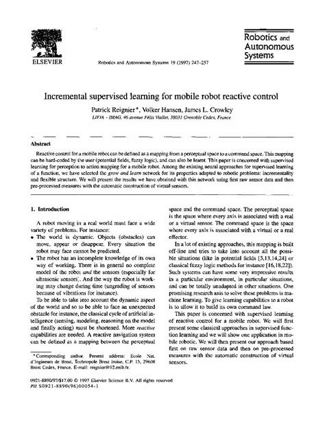 pdf incremental supervised learning for mobile robot reactive control