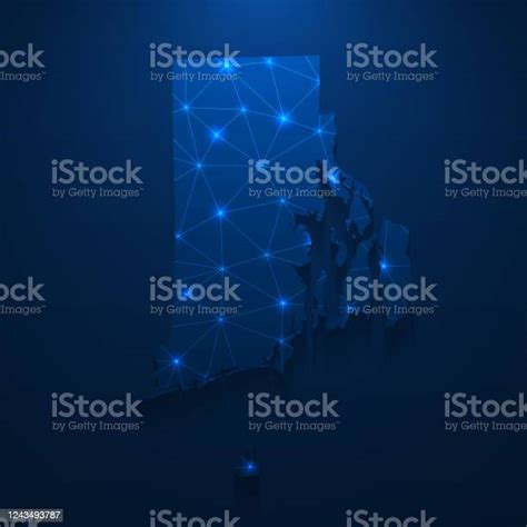 로드 아일랜드지도 네트워크 어두운 파란색 배경에 밝은 메쉬 가리키기에 대한 스톡 벡터 아트 및 기타 이미지 가리키기 가상