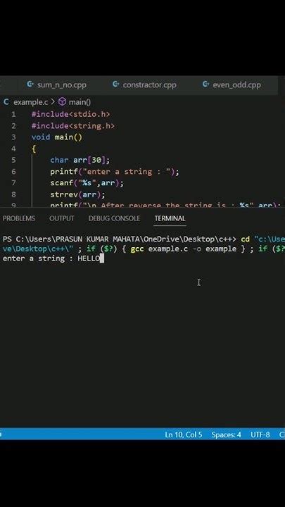 reverse a string using strrev function shorts coding education youtube