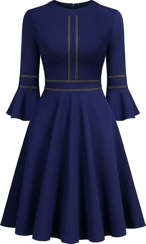Missmay Womens 1950s Retro Bell Sleeve Cocktail Party Swing Dress