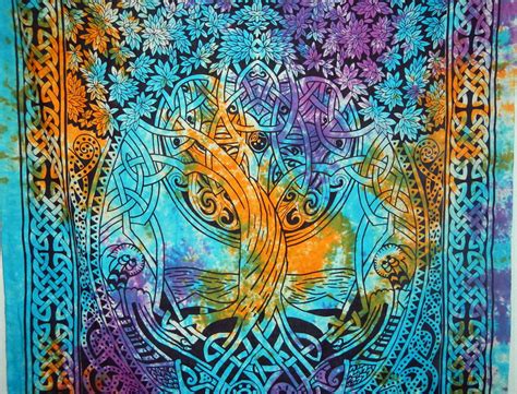 Celtic Tree Of Life Tie Dye Infinity Knot Druid Pagan Tapestry Wall
