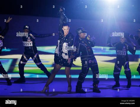 Singer Katy Perry And Missy Elliott Perform During Half Time Of Super