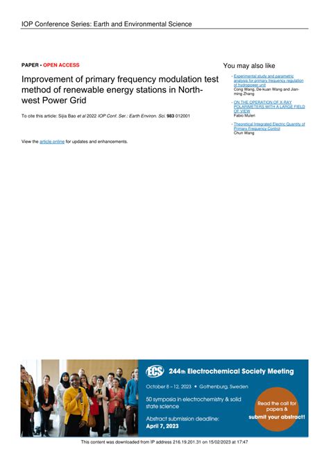Pdf Improvement Of Primary Frequency Modulation Test Method Of Renewable Energy Stations In