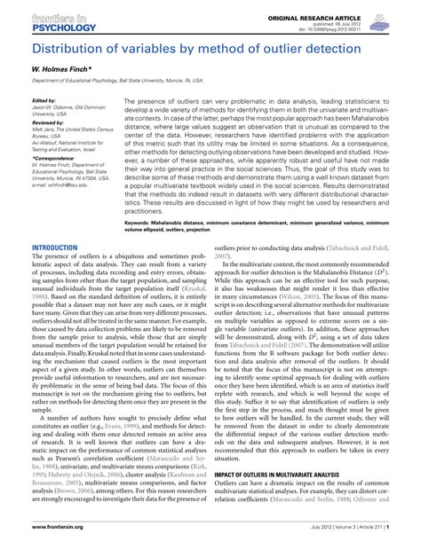 pdf distribution of variables by method of outlier detection