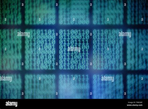 Age Of Big Data Blocks Of Binary Code On Blue Background Focus In The