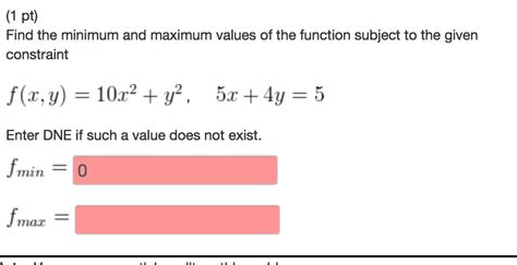 Solved (1 pt Find the minimum and maximum values of the | Chegg.com