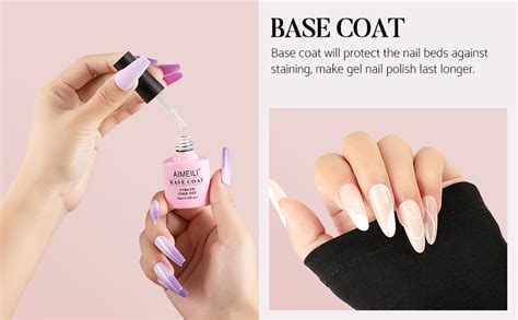 Aimeili Soak Off Uv Led Gel Nail Polish Base And No Wipe Top Coat Kit