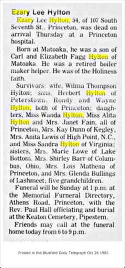 Ezra Lee Ezary Hylton M Morial Find A Grave