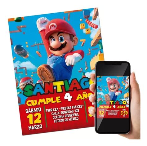 Invitacion Digital Mario Bros Fiesta Cumpleaños Infantil Meses sin interés