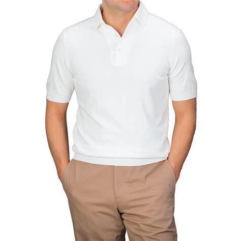 Gran Sasso White Organic Cotton One Piece Collar Polo Shirt Fine