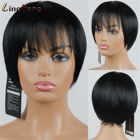 Linghang Short Brown Black Straight Wig Pixie Hair Vicedeal