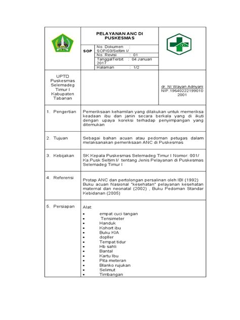 Sop Pelayanan Anc Pdf