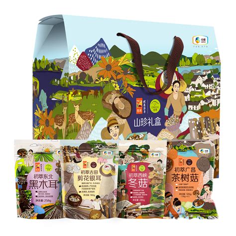 中粮初萃山珍干货特产礼盒818g干菌干货黑木耳银耳团购送礼佳品新 虎窝淘