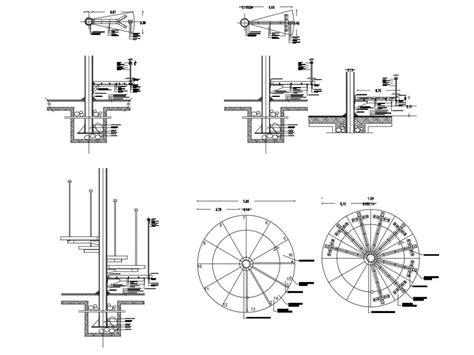 Spiral Stairways Elevation Section And Construction Drawing Details Dwg File