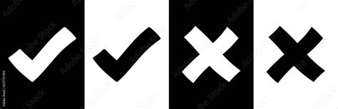 Check Mark Cross Mark Black Icon Set Isolated Checkmark Symbol Right