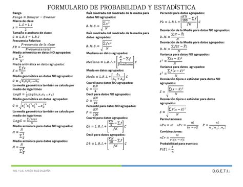 Formulario De Probabilidad Y Estadistica Pdf Media Cuantil