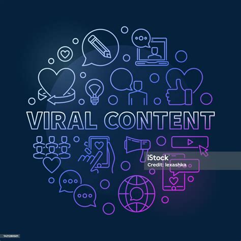 바이러스 성 콘텐츠 벡터 원형 다채로운 개념 선형 일러스트 레이 션 Brand Name Online Messaging Platform에 대한 스톡 벡터 아트 및 기타 이미지