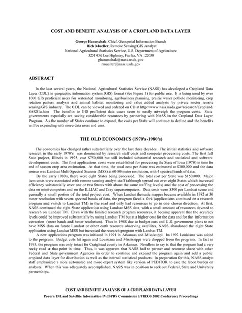 Cost And Benefit Analysis Of A Cropland Data Layer