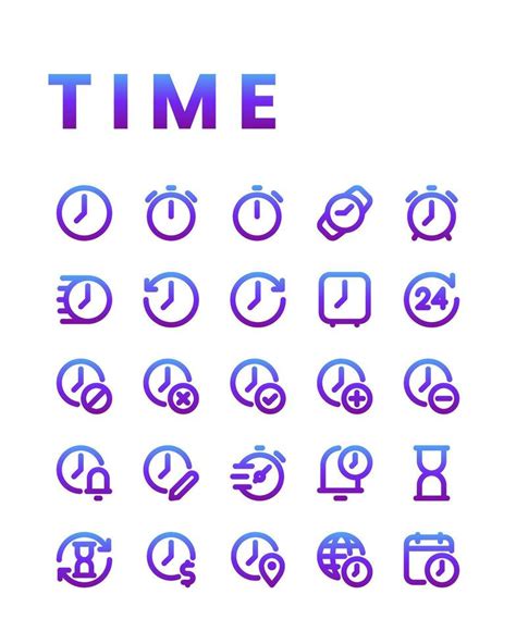 Time Icon Collections In Gradient Line Style Including Watch Hour Clock Alarm Timer