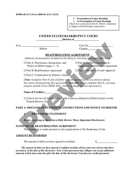 Reaffirmation Agreement Us Legal Forms