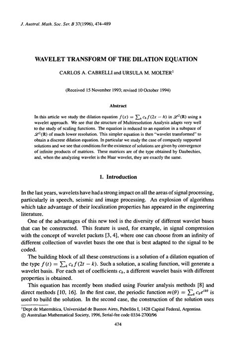 Pdf Wavelet Transform Of The Dilation Equation