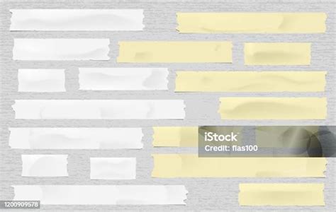 노란색과 흰색 접착제 끈적 끈적한 마스킹 점박이 회색 배경에 텍스트 덕트 테이프 스트립 벡터 그림입니다 접착 테이프에 대한 스톡 벡터 아트 및 기타 이미지 Istock