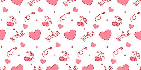 귀여운 핑크색 하트 체리 섬유 인쇄 포장지 표지 사랑 카드에 대 한 흰색 배경에 사랑 화살표 사랑 하는 로맨틱 벡터 완벽 한 패턴 검은색에 대한 스톡 벡터 아트 및 기타