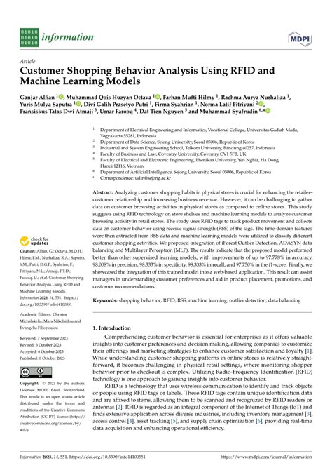 Pdf Customer Shopping Behavior Analysis Using Rfid And Machine Learning Models
