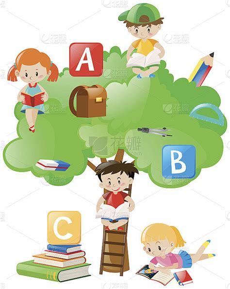 孩子们在树下看书