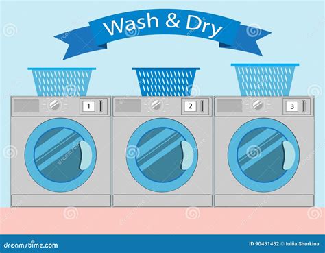 Line Of Industrial Laundry Machines In Flat Style Laundromat Wa Stock