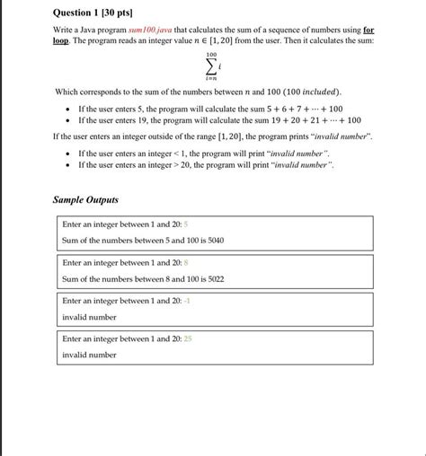 Solved Question 1 30 Pts Write A Java Program Sum 100java