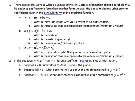Solved There Are Several Ways To Write A Quadratic Chegg Com