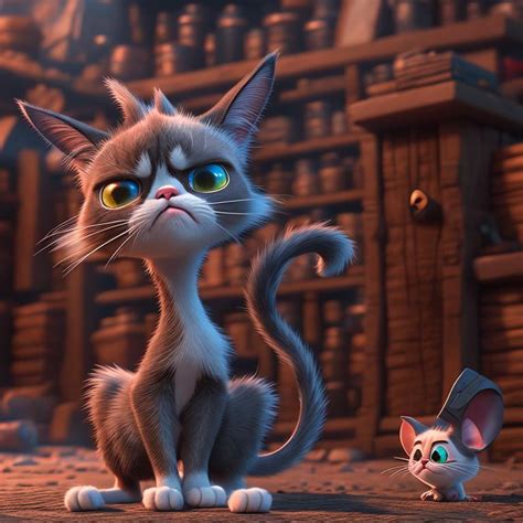 Thiccflair Grumpy Exhausted Cat And Small Mouse Wielding An Axe