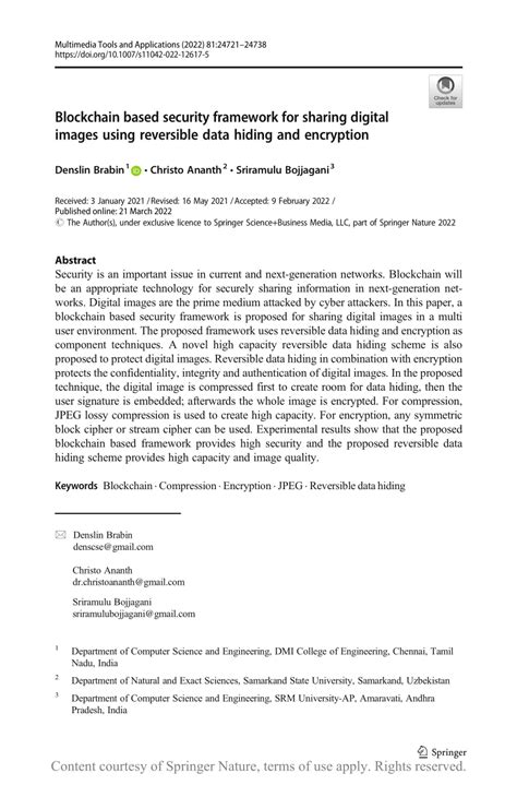 Blockchain Based Security Framework For Sharing Digital Images Using Reversible Data Hiding And