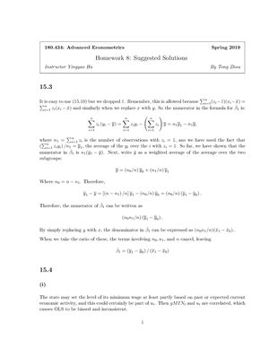 Hw 3 Sol Hw Solution 18 434 Advanced Econometrics Spring 2019