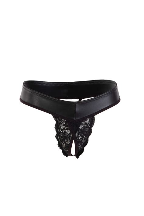 Vegan Leather Crotchless Thong • Designer Lingerie • Made In Italy