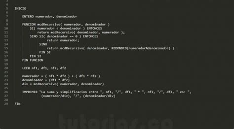Funciones Pseudocodigo Suma Y Simplificacion De Fracciones Tutorias Co