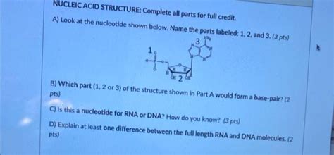 Solved NUCLEIC ACID STRUCTURE Complete All Parts For Full Chegg