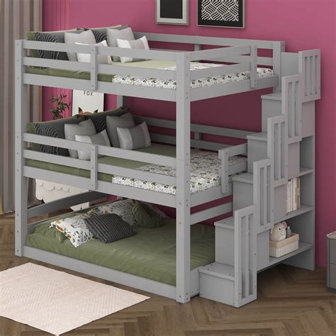 Latitude Run® Full Size Triple Bunk Bed With Storage Staircase Bedroom