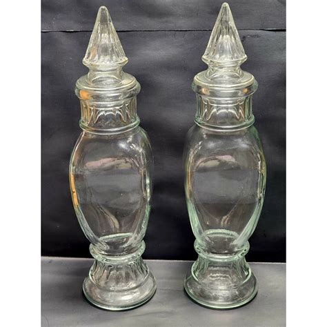 Vintage Tall Wheaton Glass Apothecary Jars With Cathedral Lids Etsy