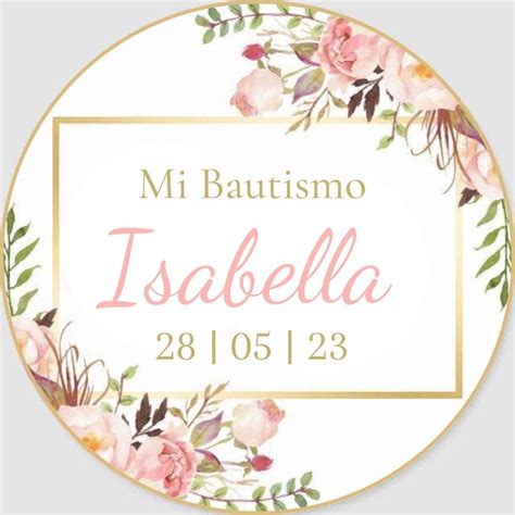 Etiqueta Para Bautizo Con Flores Rosas Y Hojas