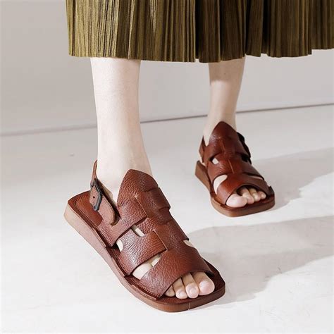 Köp Johnature Genuine Leather Retro Women Flat Shoes Summer Sandals