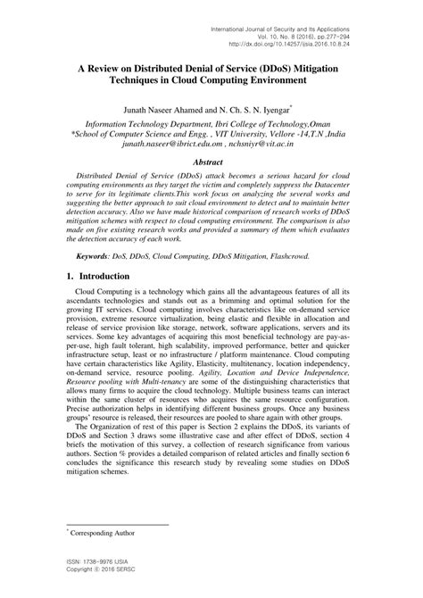 Pdf A Review On Distributed Denial Of Service Ddos Mitigation