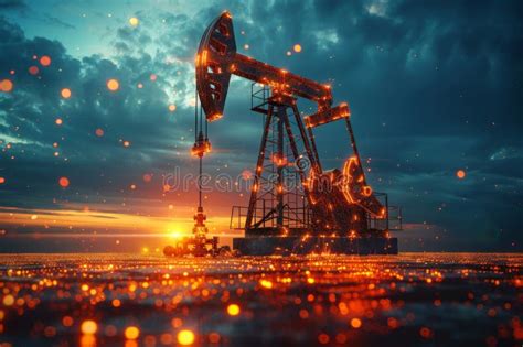 Crude Oil Extraction On Purple Platform With Petroleum Pump Fuel