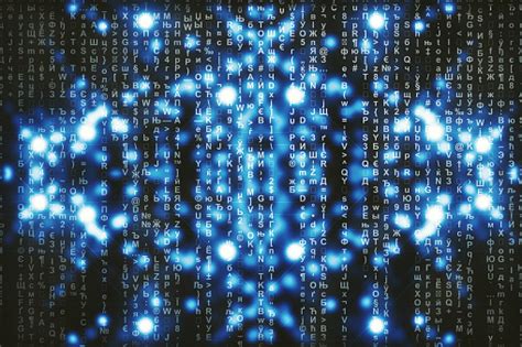 블루 매트릭스 디지털 배경입니다 추상적인 사이버 공간 개념입니다 문자가 아래로 떨어집니다 기호 스트림에서 행렬입니다 가상 현실 디자인 복잡 한 알고리즘 데이터 해킹 시안